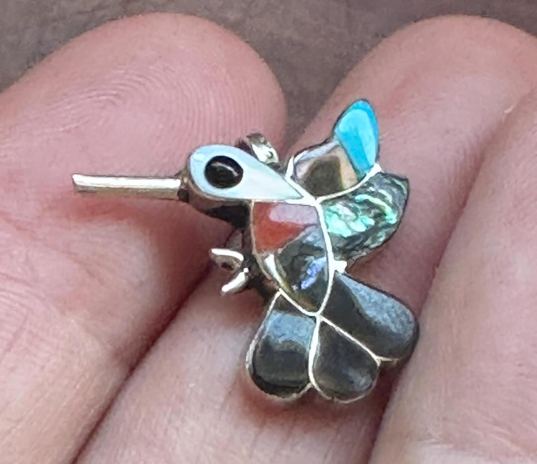 Miniature Zuni Hummingbird Pendant With Turquoise, Abalone Shell, Coral ...