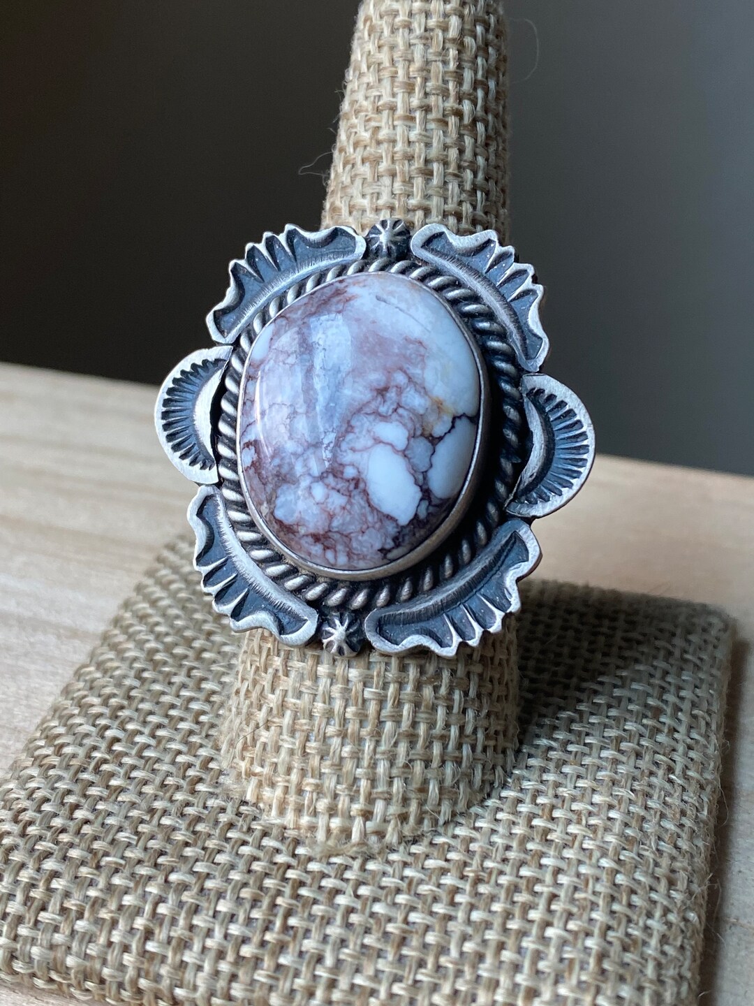 Navajo Sterling Silver & Wild Horse Magnesite Ring With Classic Stamp ...