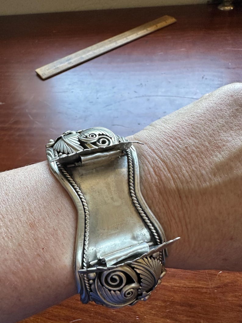 Vintage Navajo Watch Cuff With Intricate Foliate Applique by Apachito ...