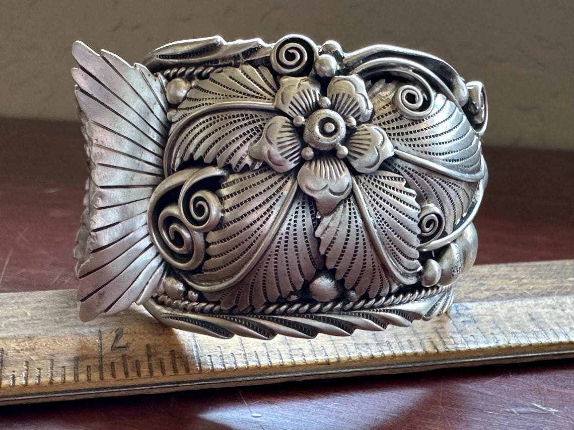 Vintage Navajo Watch Cuff With Intricate Foliate Applique by Apachito ...