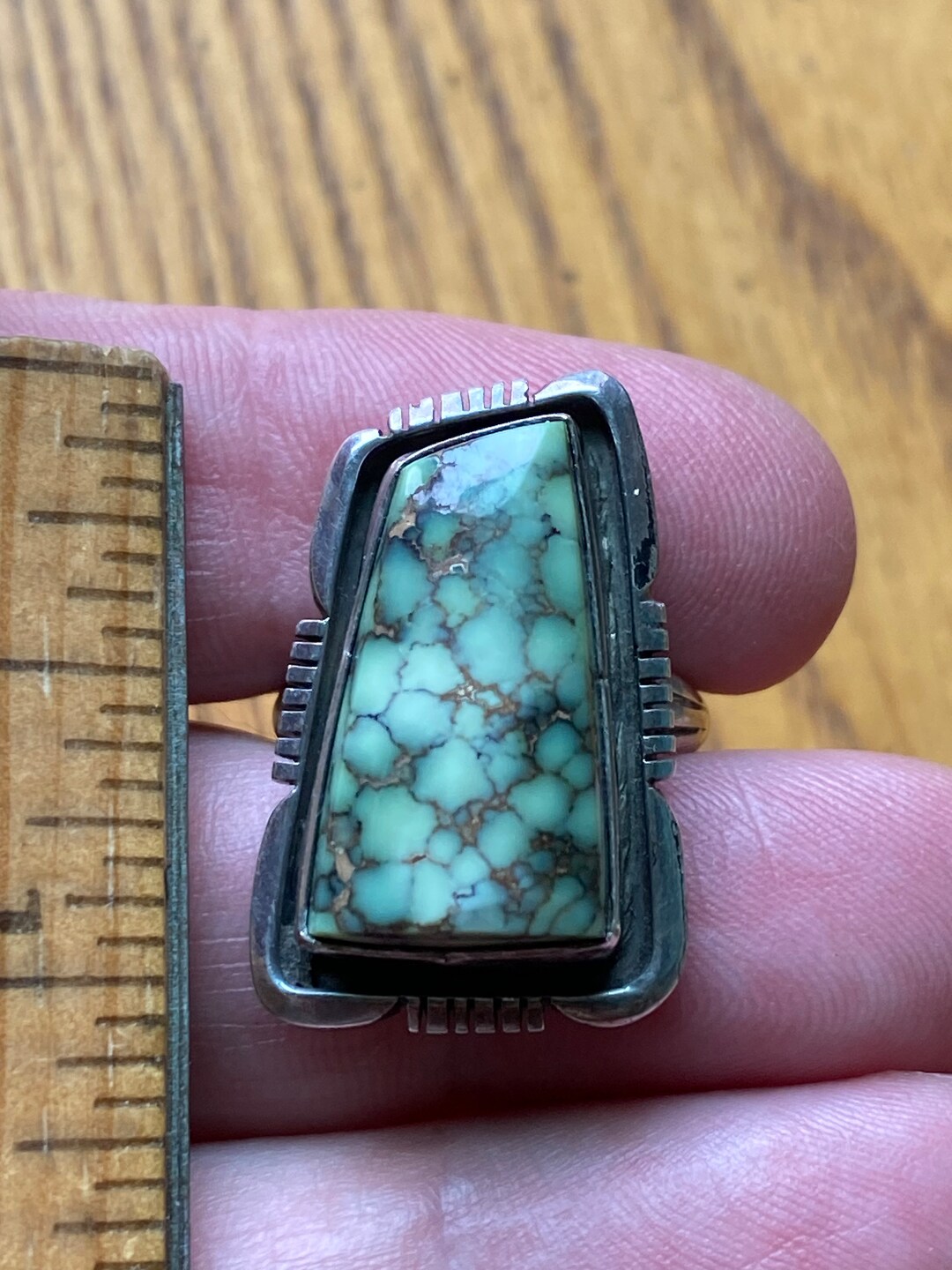 Pale Blue-green Webbed Turquoise Navajo Ring, Size 5.75, by Michael ...
