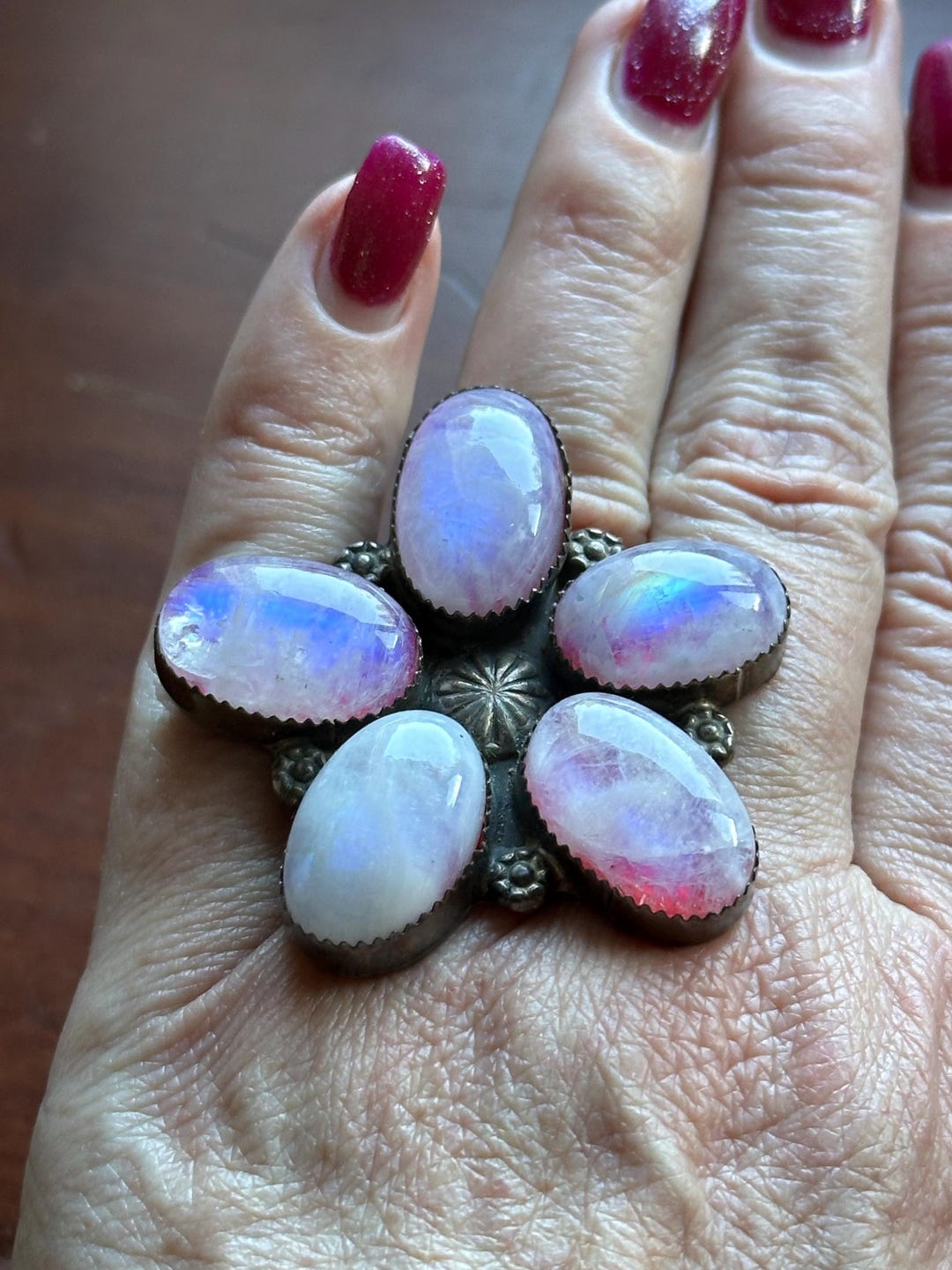 Large Vintage Navajo Moonstone Flower Ring, Size 7.75. - Etsy