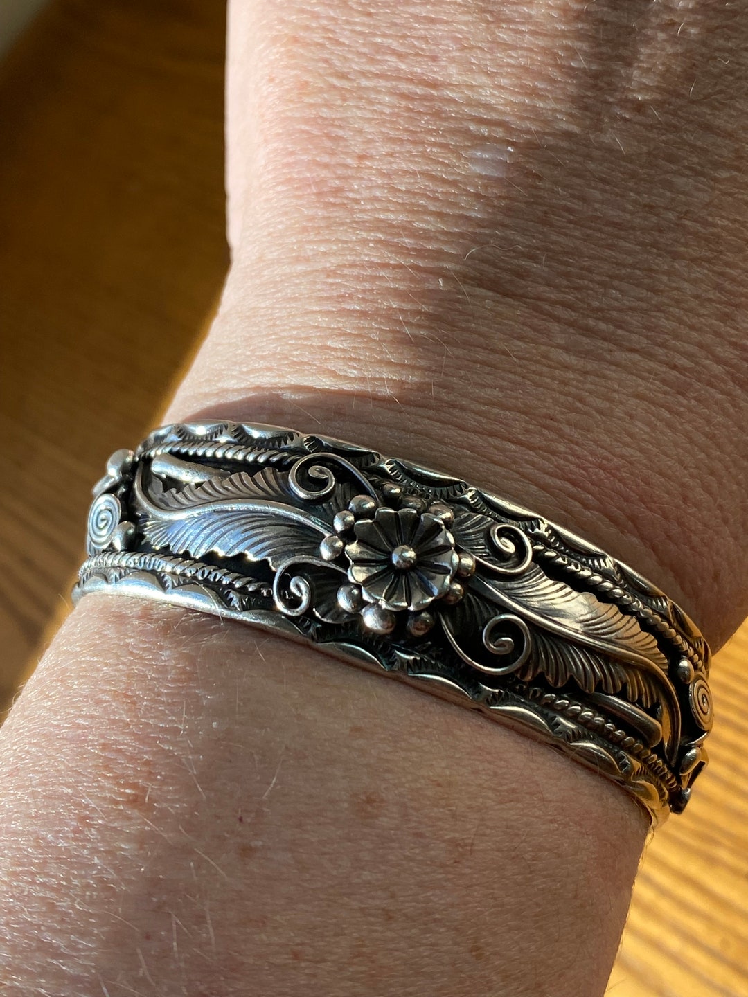 Navajo Squash Blossom Cuff With Stylized Blossoms, Leaves, and Vines - Etsy