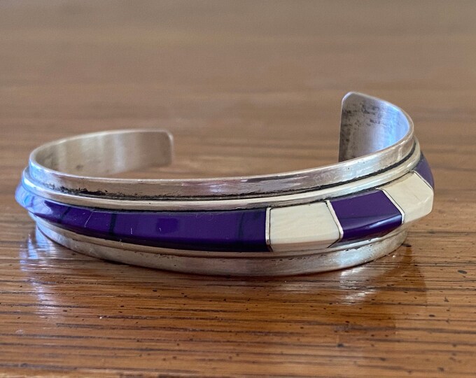 Jack Woolsey, Navajo, Mid-century Bone and Sugilite Inlaid Sterling ...