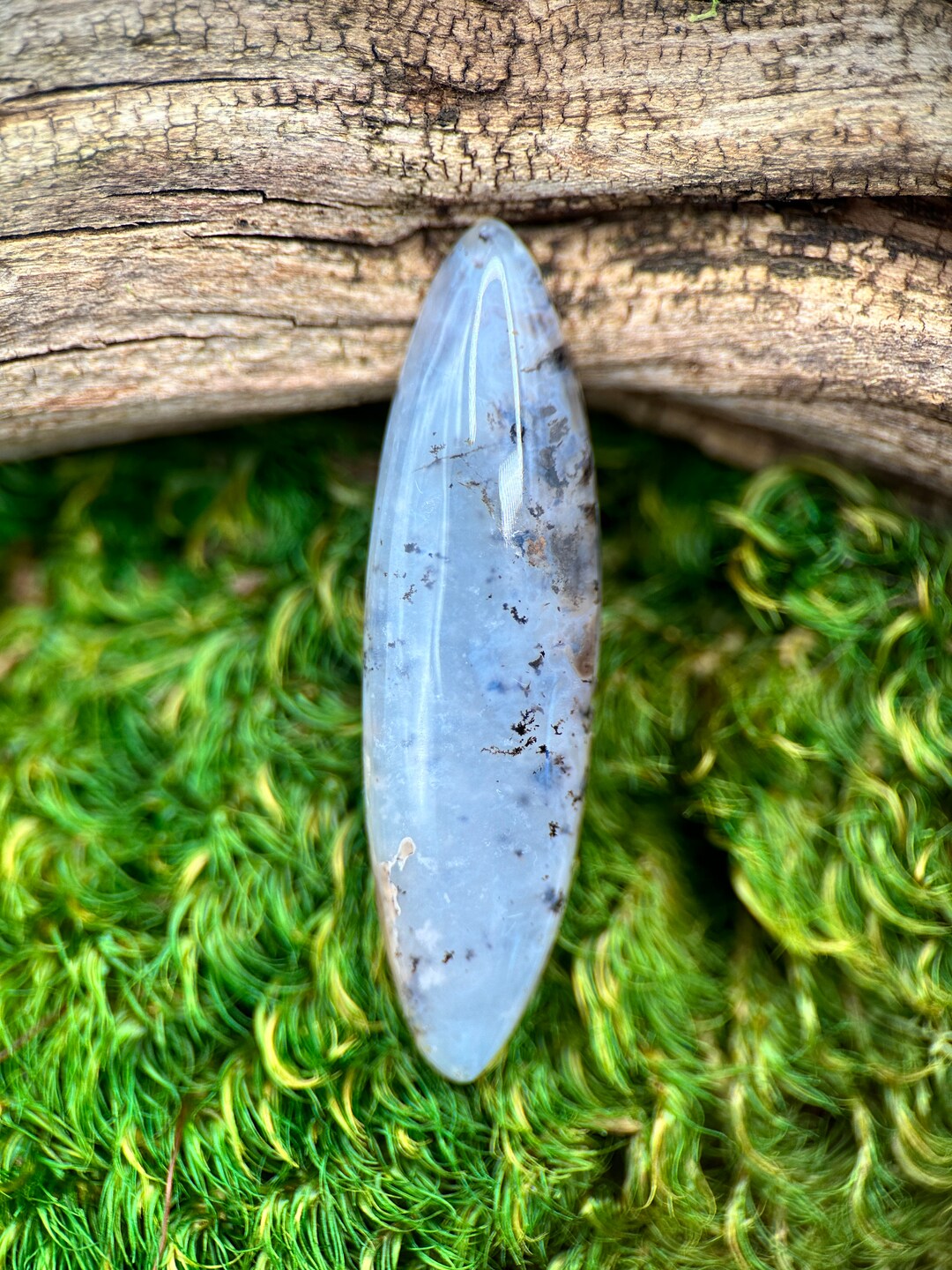 Hand-cut Idaho Plume Agate Long Oval Cabochon- 49.1mm X 14.0mm- Natural ...