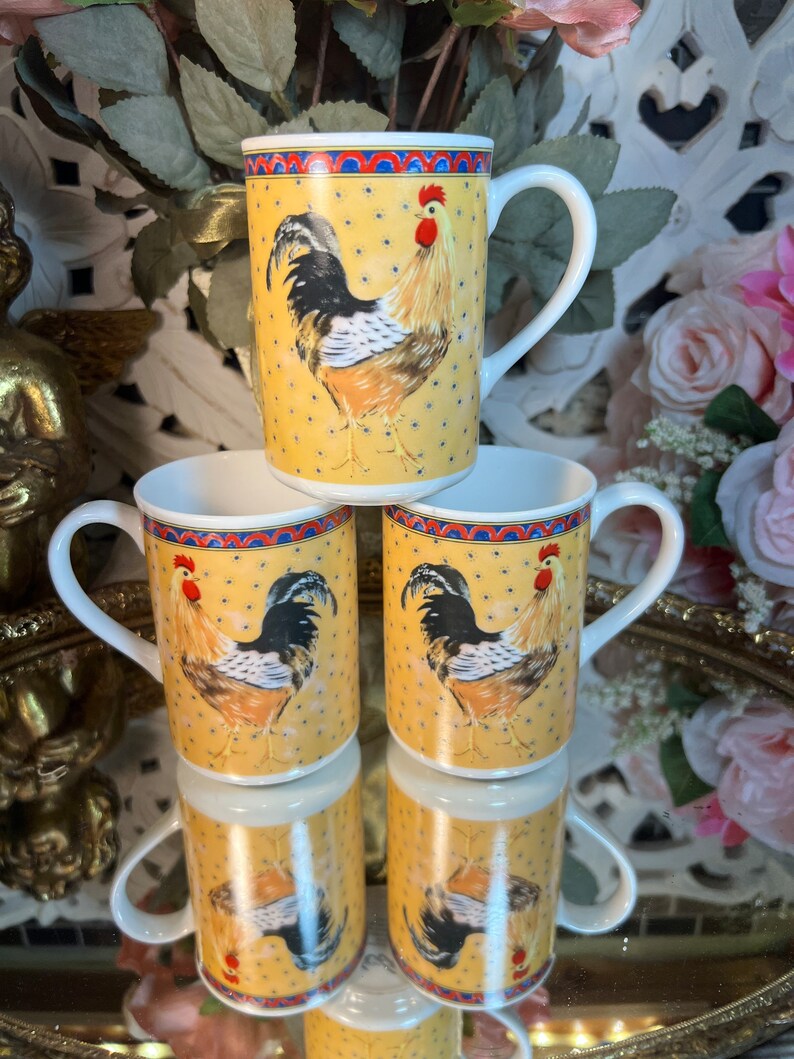 Stoneware Rooster Coffee Mugs ~ Vintage Yellow Rooster Coffee Cups ...