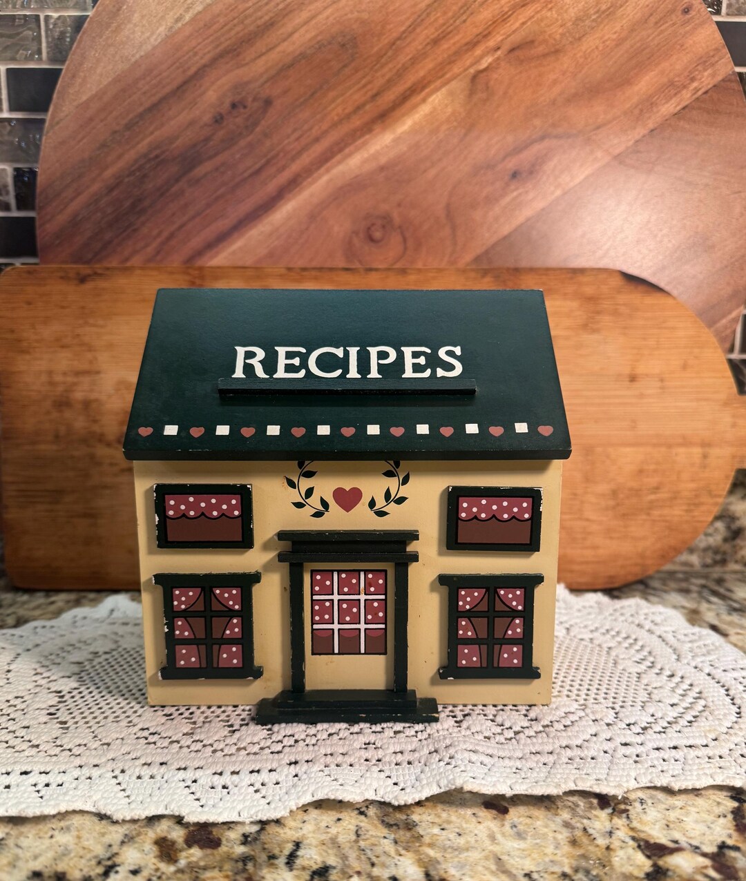 Vintage Recipe Box Wooden Cottage House Shaped Recipe Box Recipe ...