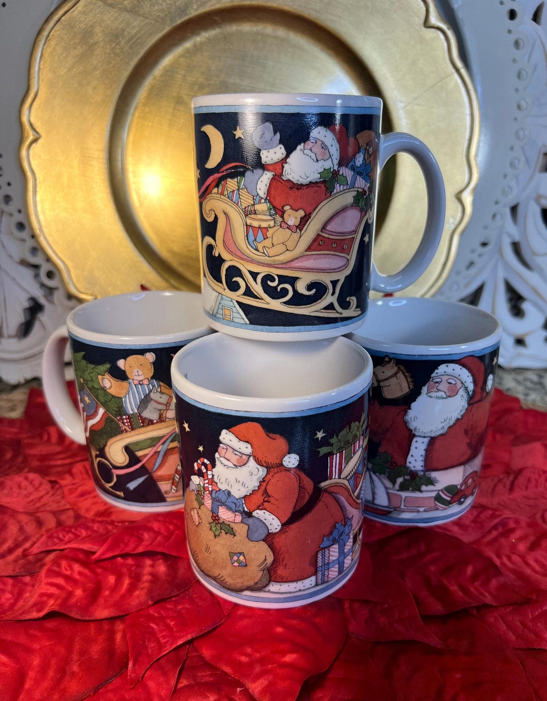 Santa Coffee Mugs ~ Set of 4 ~ Holiday Mugs ~ Christmas Mugs ~ Santa ...