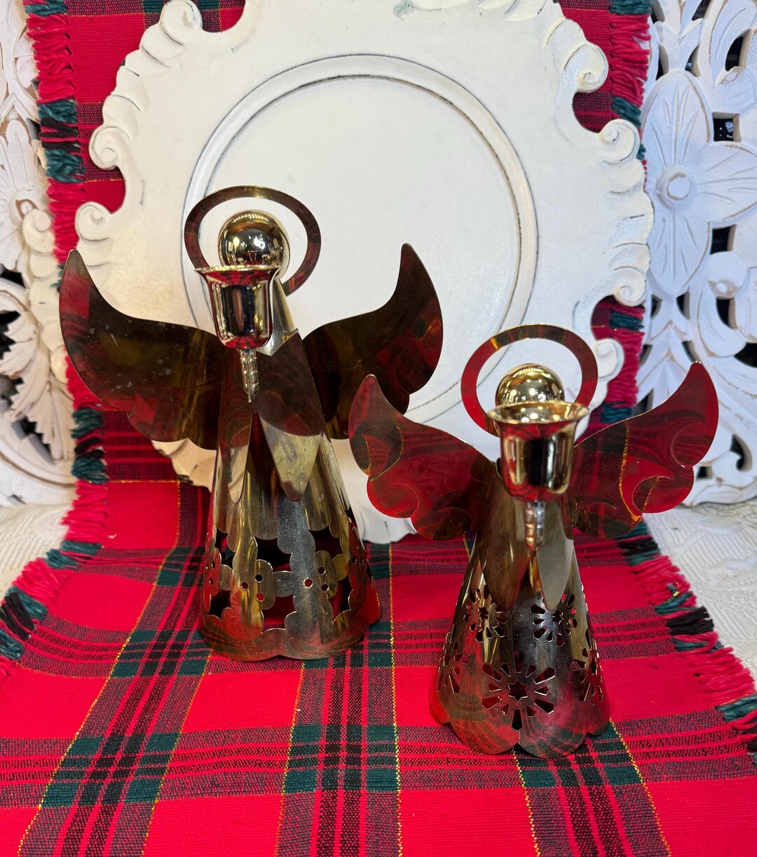 Solid Brass Angel Candle Holder Set ~ Brass Angels With Halo's ~ Mantle ...