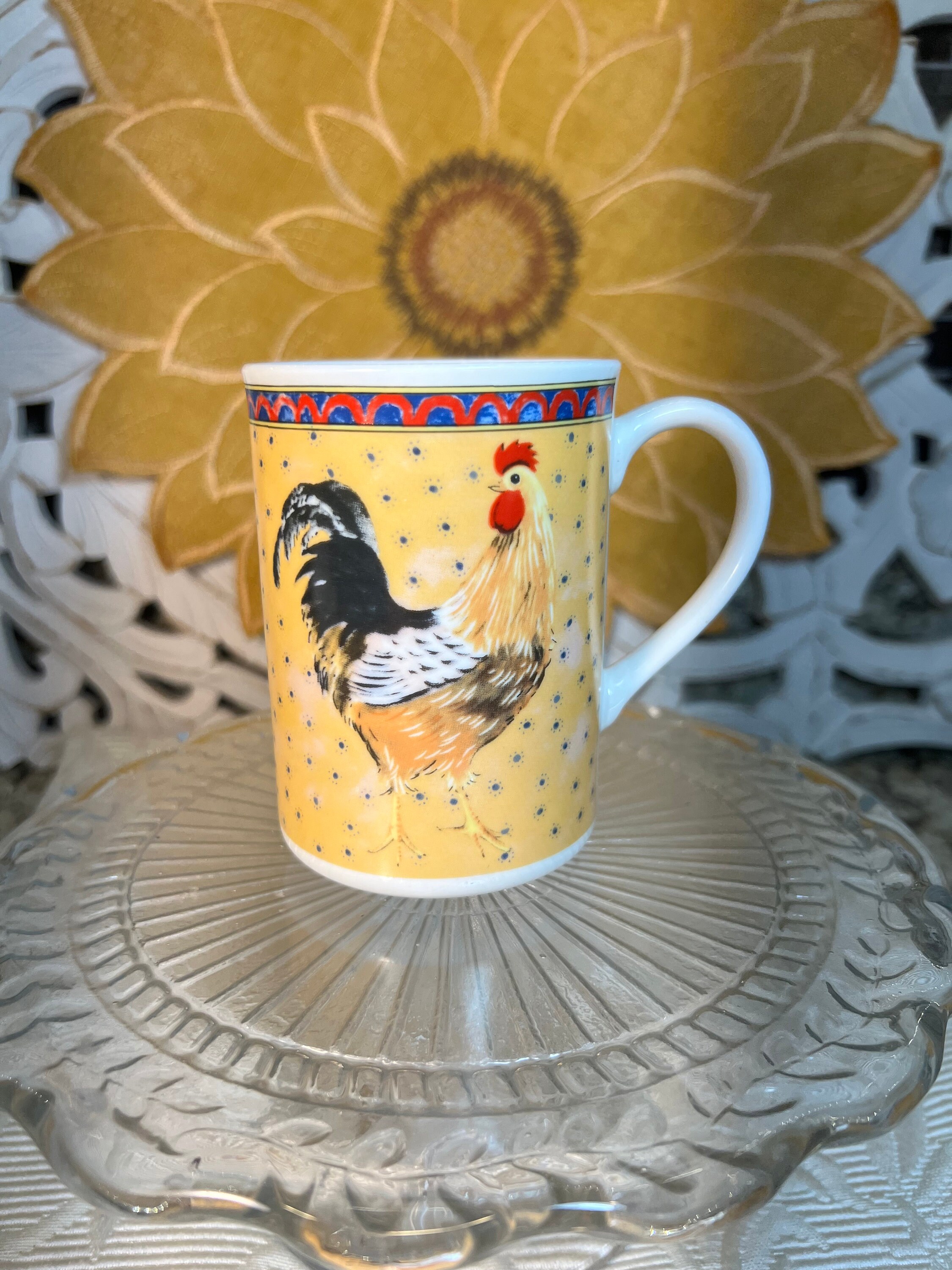 Stoneware Rooster Coffee Mugs ~ Vintage Yellow Rooster Coffee Cups ...