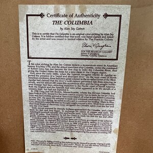 The Columbia by Artist Alan Jay Gaines ~ Ship Artwork ~ Color Etching ...