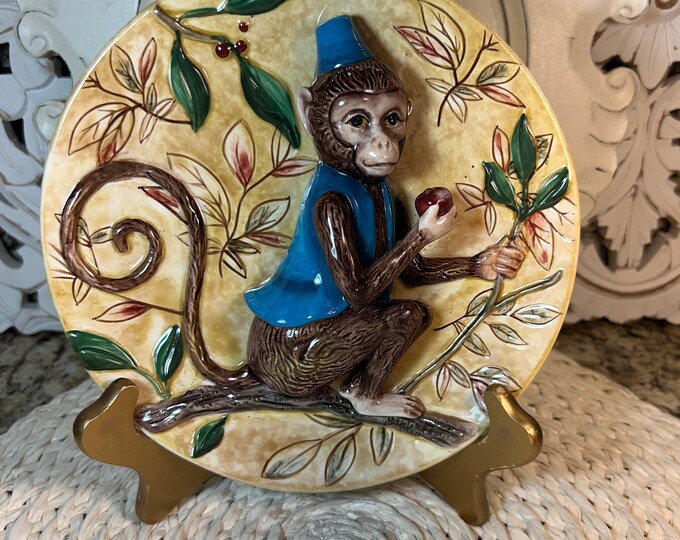 3D Plate With Monkey ~ Chinoiserie Decor ~ Decorative Plate With Monkey ...