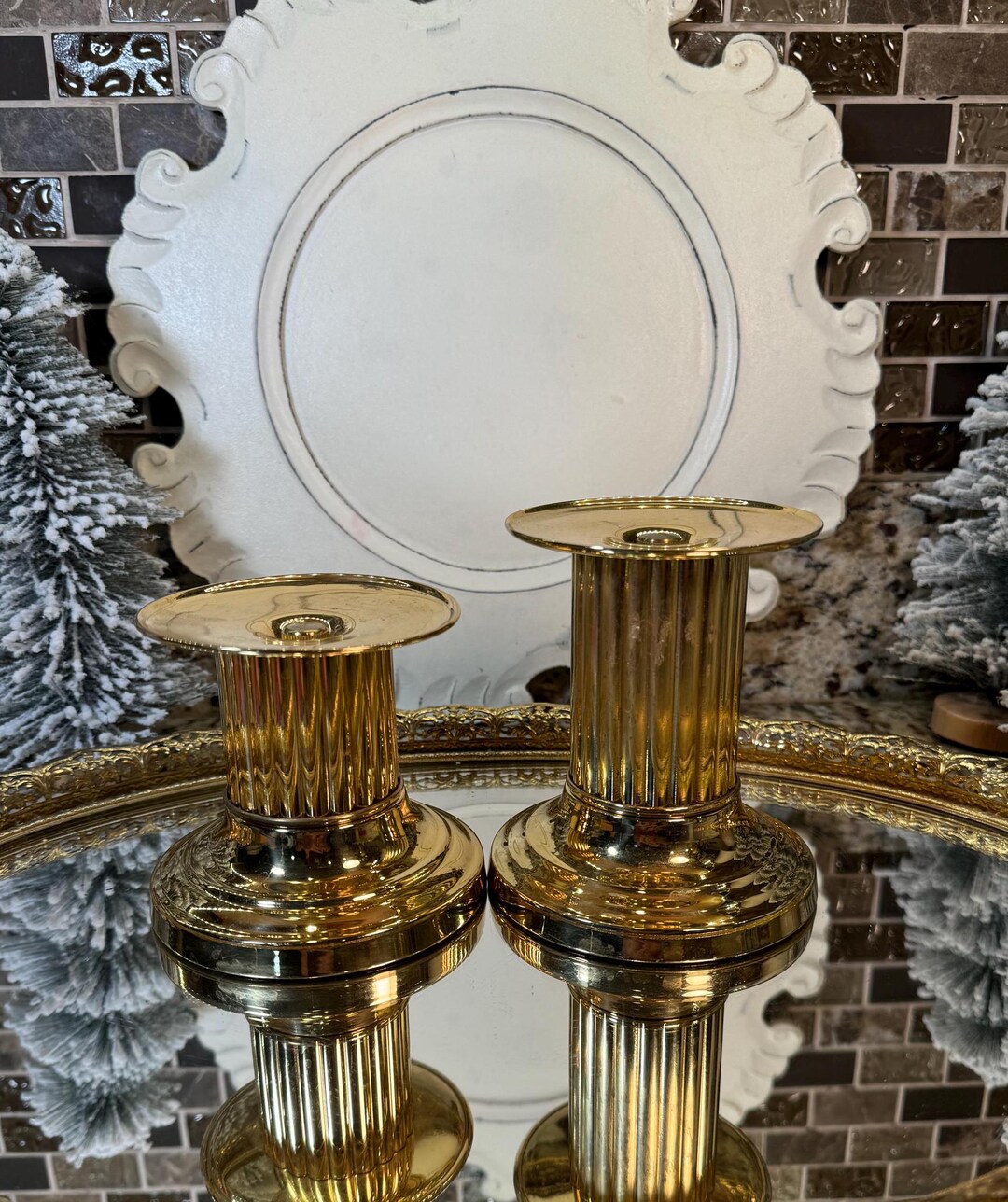 Pillar Brass Candle Holders ~ Pair of Brass Pillar Candleholders ...