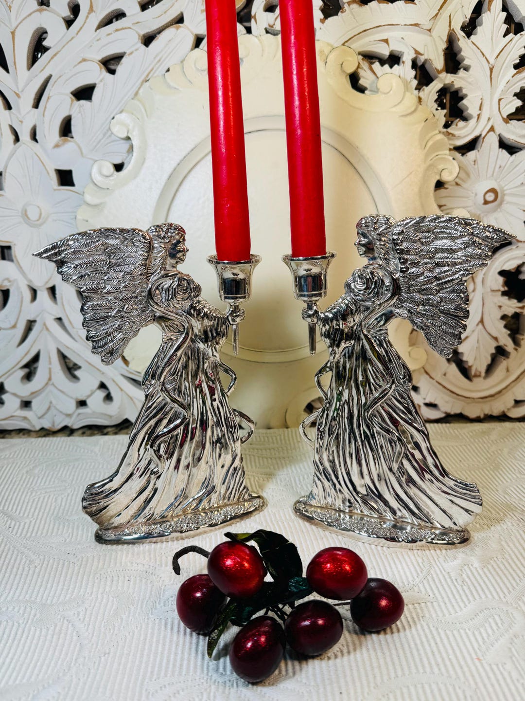 Vintage Silver Plate Angel Candle Holders Set of 2 ~ Christmas Angel ...