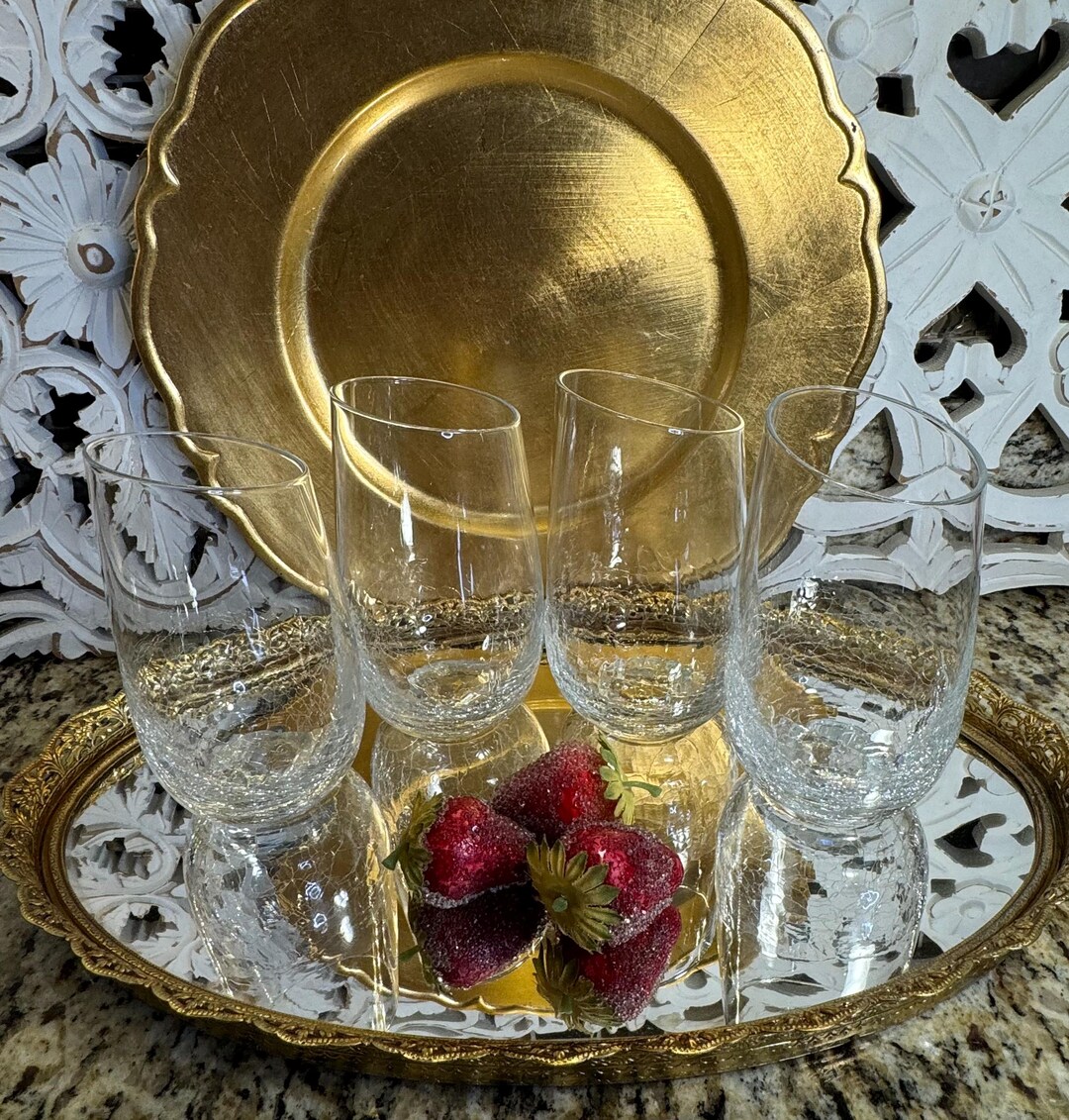 Pier 1 Reflections Crystal Glasses ~ Set of 4 ~ Crackle Bottom ...
