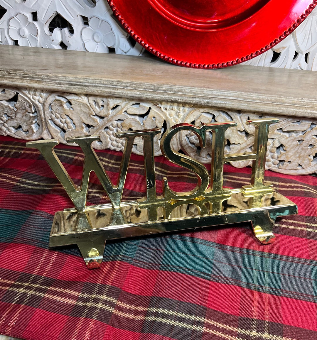 Brass WISH Stocking Holders ~ Mantle Stocking Hanger 2 Hooks ~ Brass ...