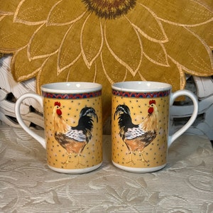 Stoneware Rooster Coffee Mugs ~ Vintage Yellow Rooster Coffee Cups ...