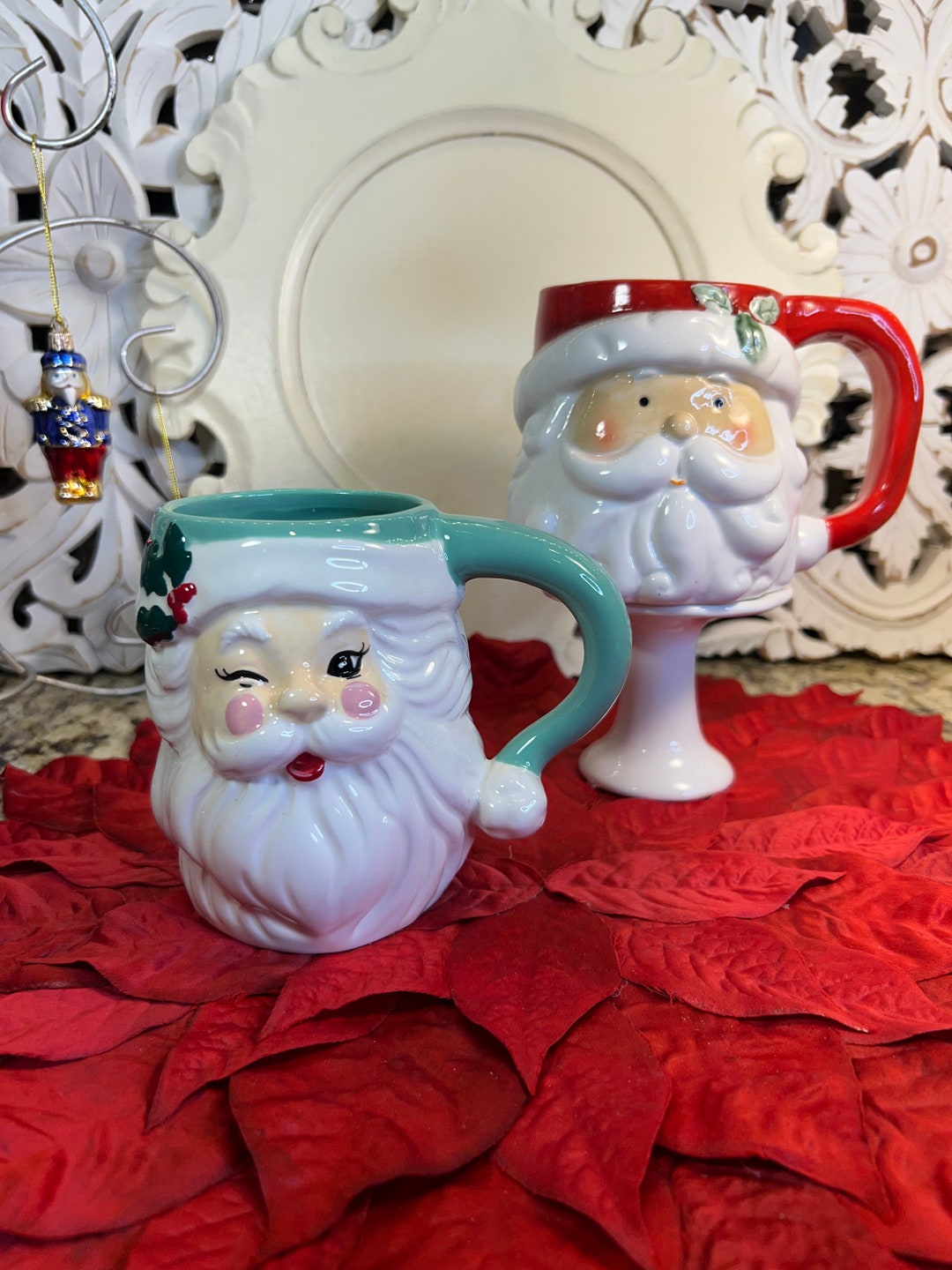 Vintage Ceramic Christmas Santa Mugs Set of 2 Santa Mugs St Nicholas ...