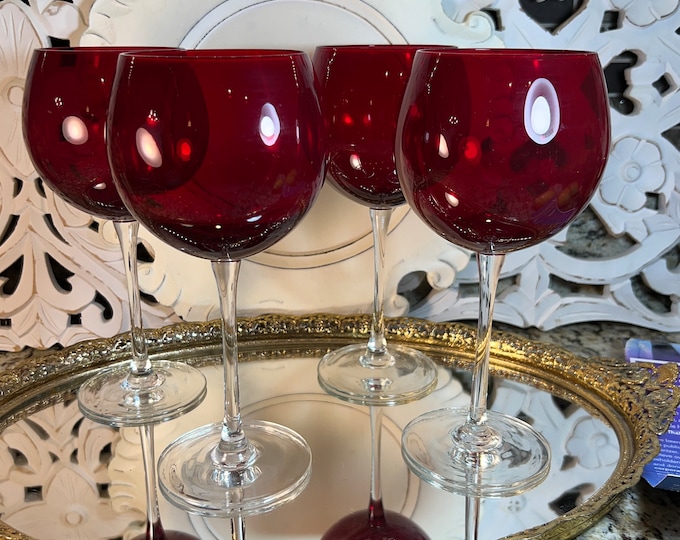 Wine Glasses, Ruby Red Balloon Wine Glasses, Wine Goblets, Barware - Etsy
