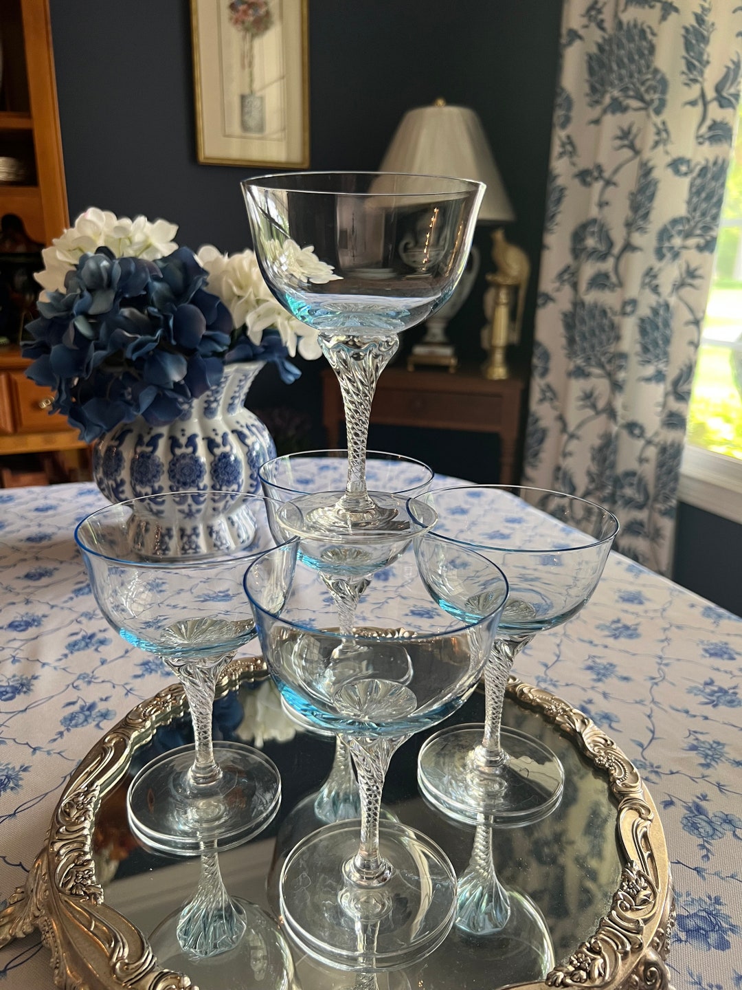 Set of 6 Sasaki Hawthorne Azure Crystal Stemware Azure Light Blue ...