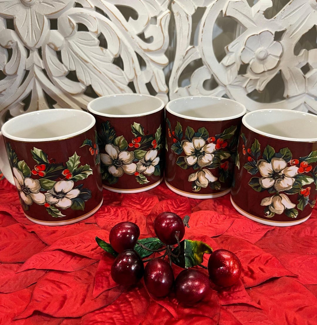 Sakura Stoneware Coffee Mugs ~ Set of 4 ~ Oneida Casual Dining Mugs ...