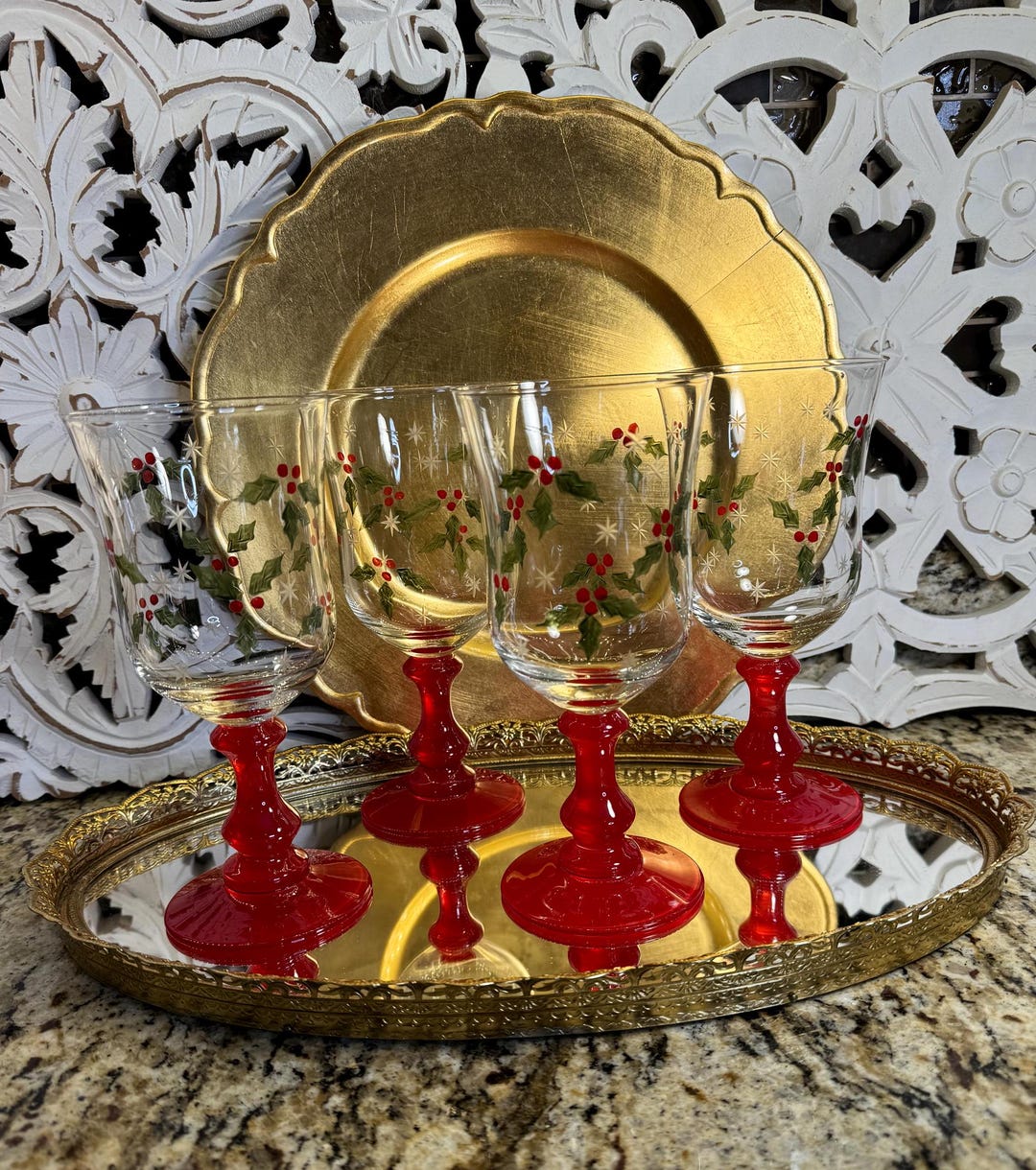 Studio Nova Holiday Glasses Wine Glasses ~ Set of 4 ~ Holly and Berries ...