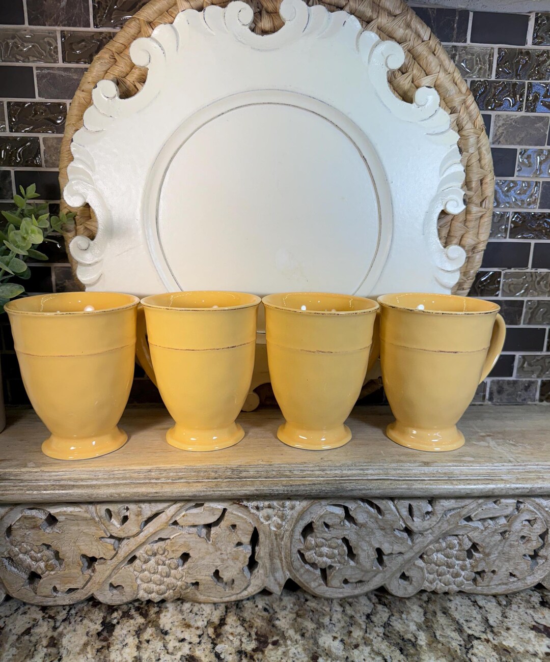 Pier 1 Martillo Mango Yellow Pedestal Coffee Mugs Set of 4 ~ Yellow ...