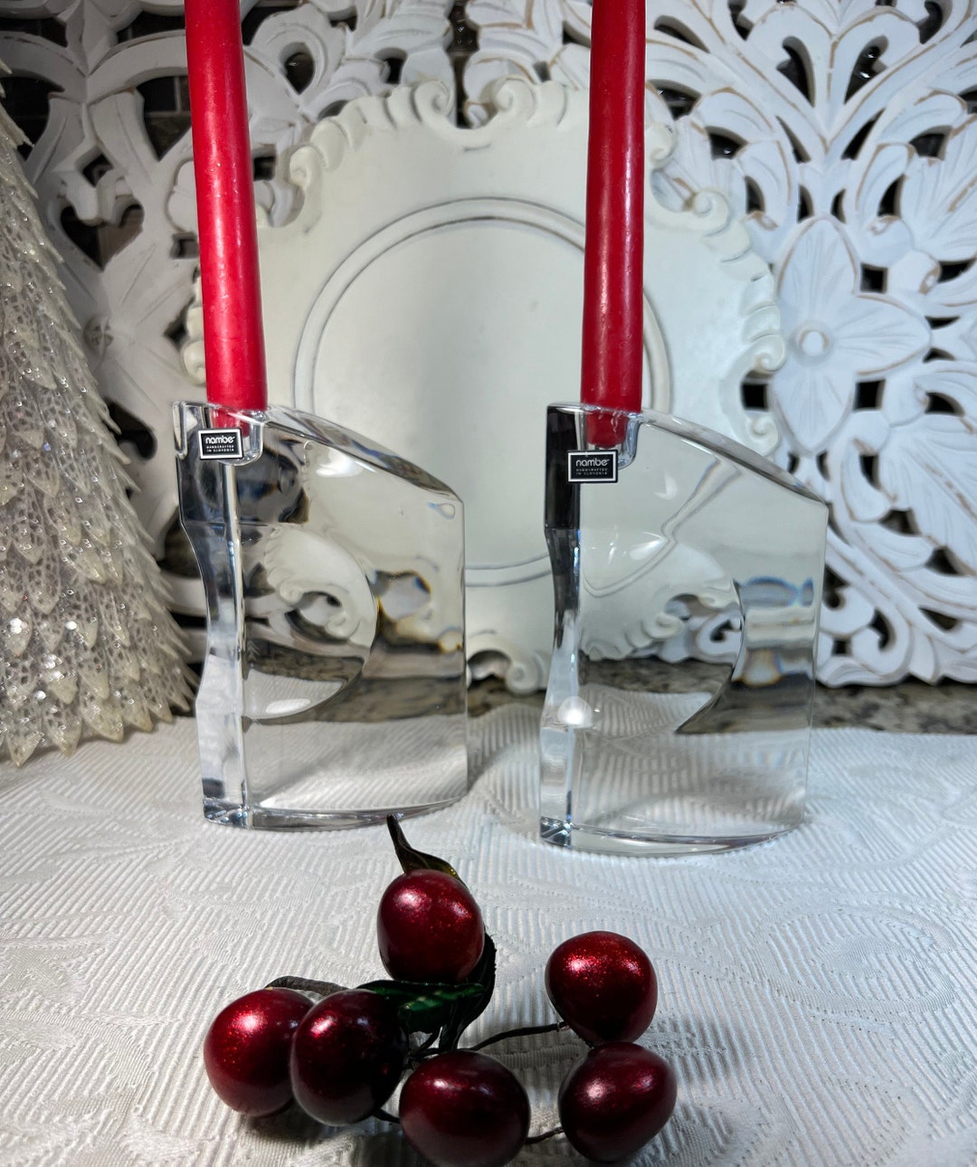 Nambe Slovenia Crystal Candleholders Set of 2 ~ Vintage Nambe Crystal ...