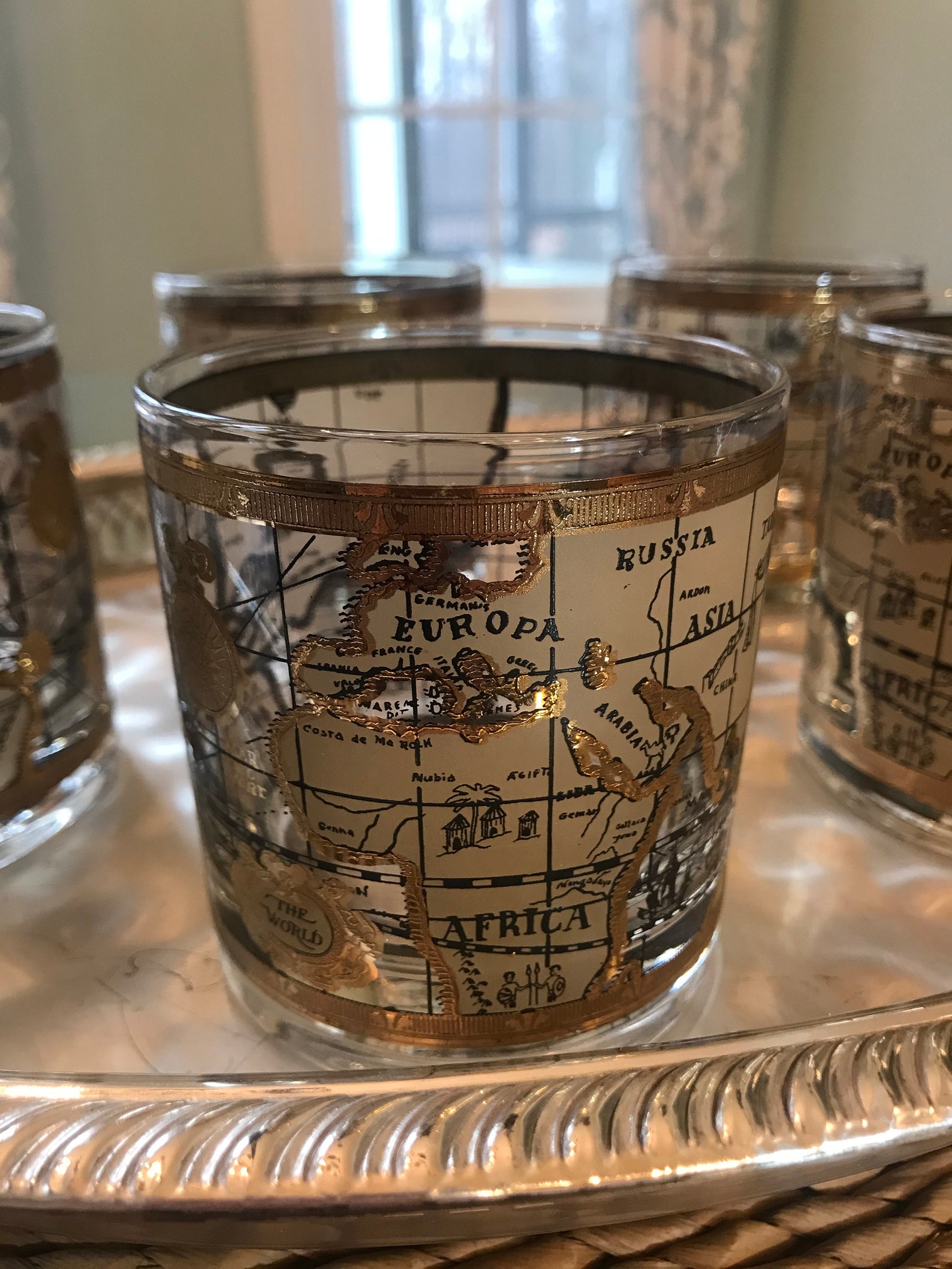 World Map Glasses Set of 4 Cera Old World Whiskey | Etsy