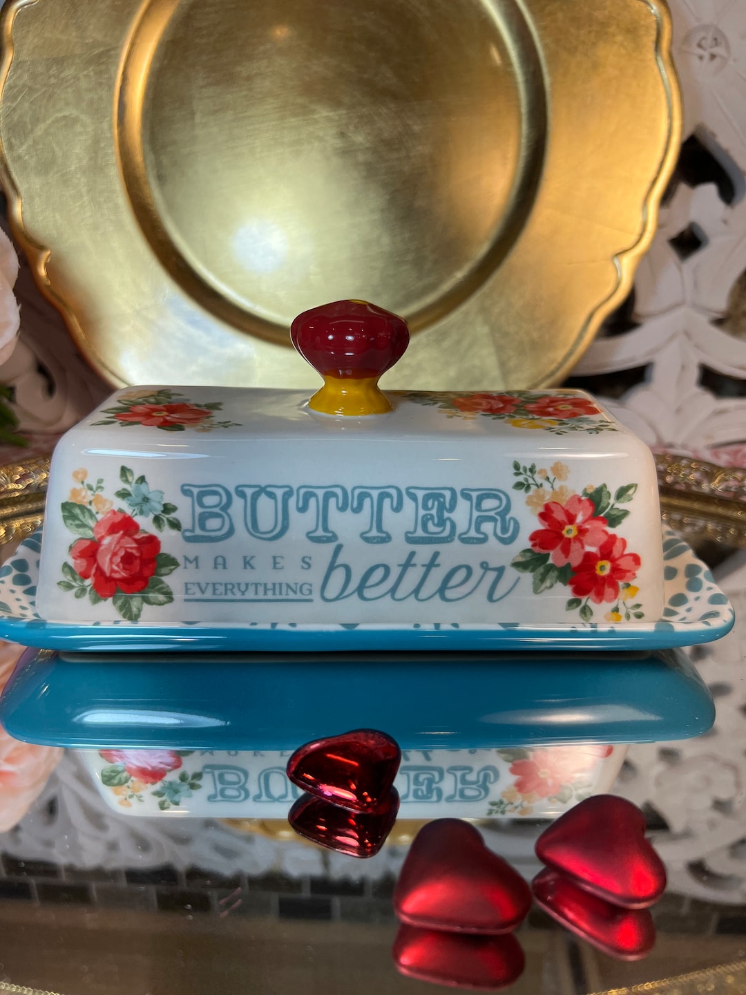 Pioneer Woman Covered Butter Dish Floral Kitchen Farmhouse Pioneer ...