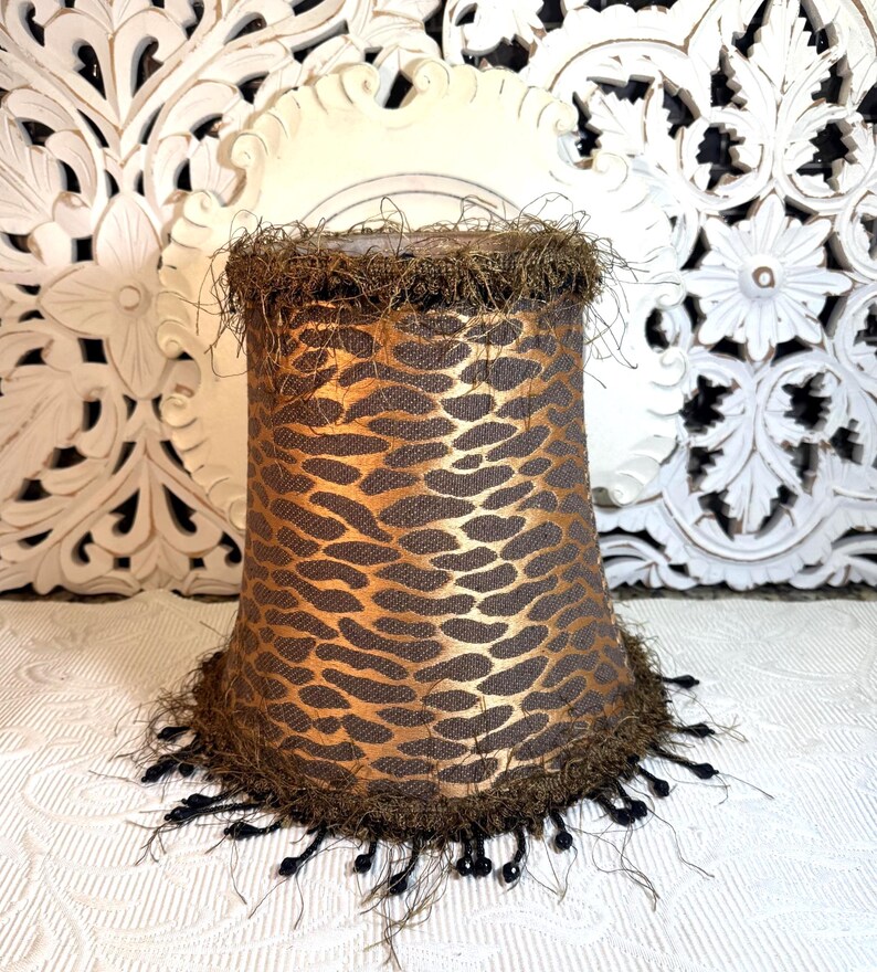 Leopard Print Lamp Shade: Beaded Trim, Safari Jungle Decor - Etsy