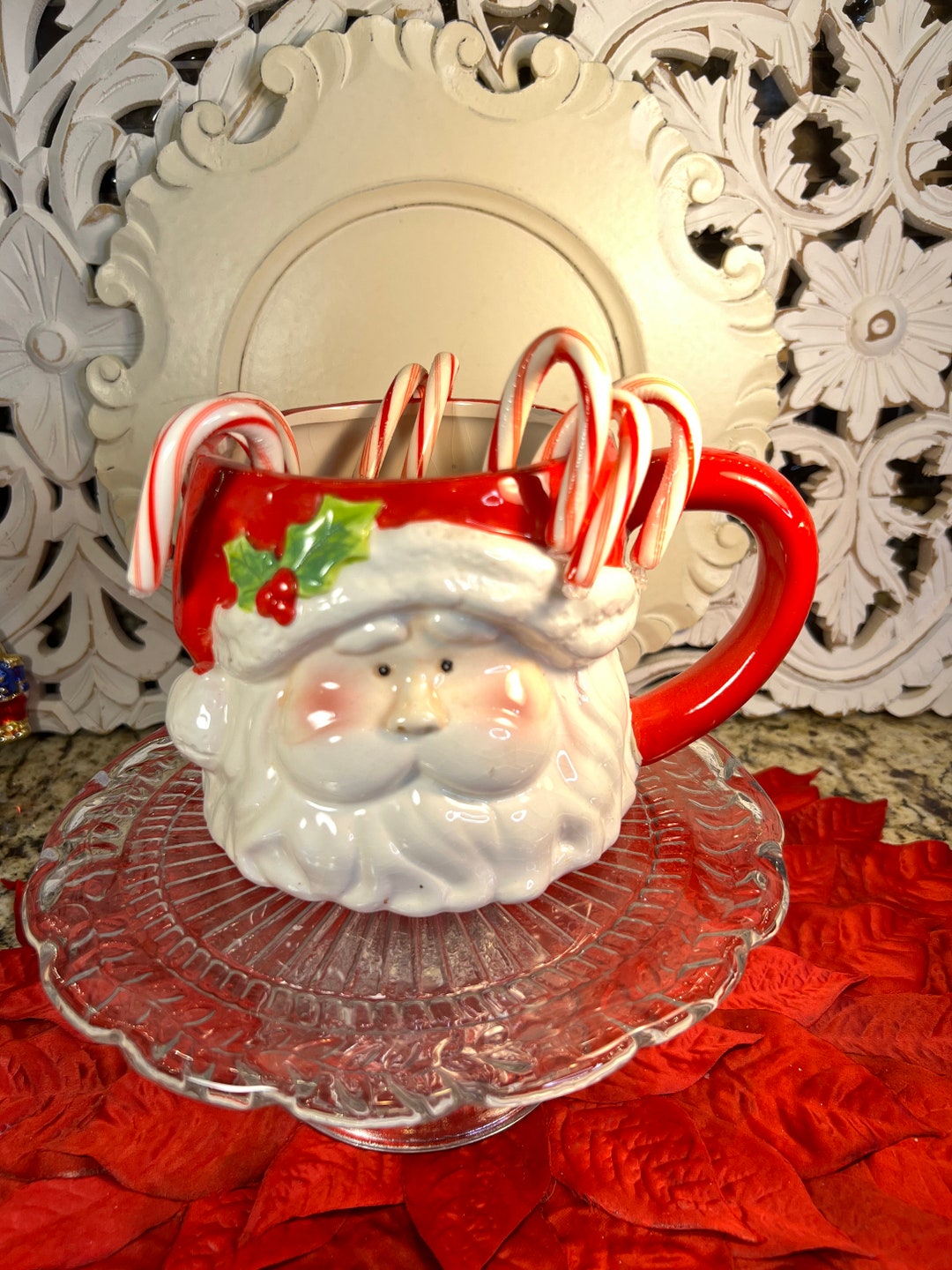Vintage Christmas Santa Basket Planter Santa Decorations Christmas ...