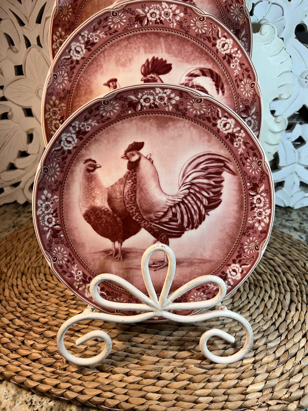 Harry & David French Country Red Rooster Plates Farmhouse Inspired ...