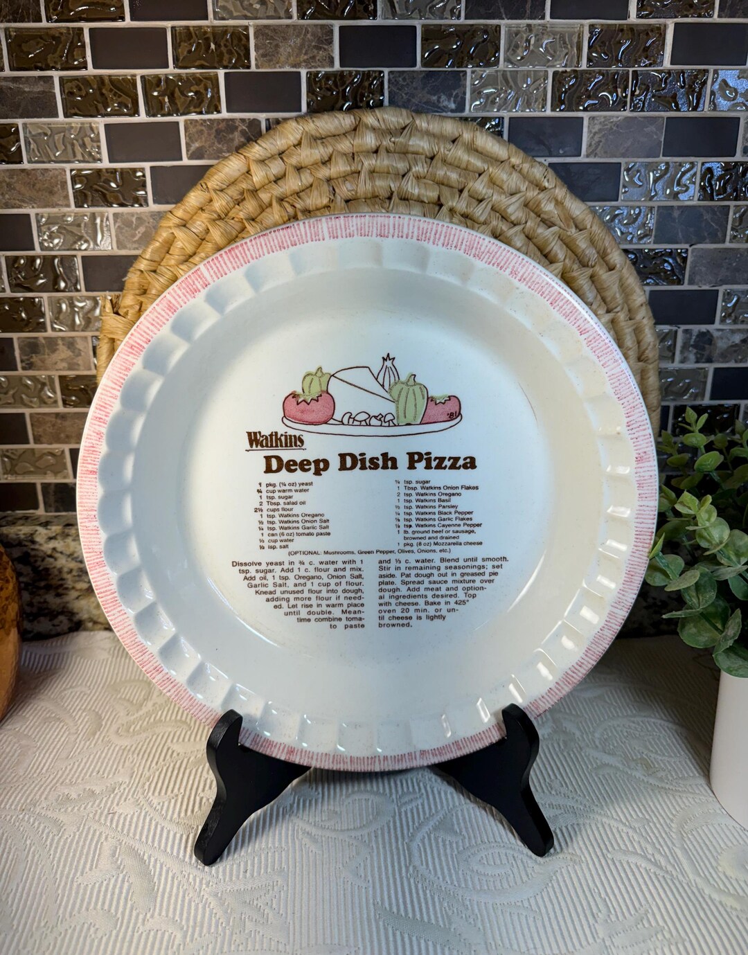 Watkins Deep Dish Pizza Recipe Pie Pan ~ Vintage Recipe Pie Plates ...