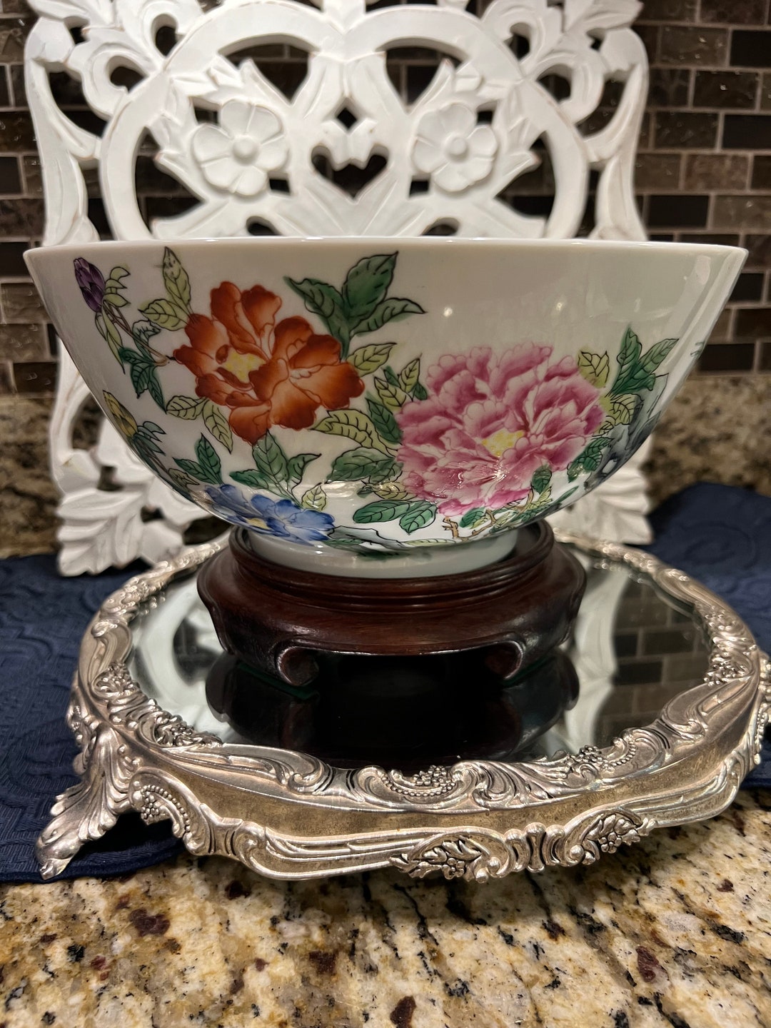 Beautiful Hand Painted Chinese Bowl With Butterflies & Flowers ~ Large ...