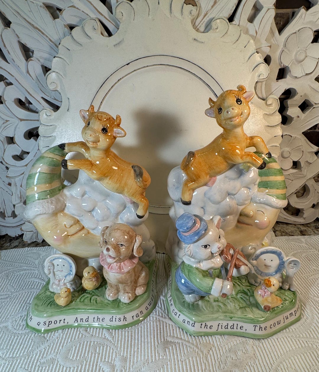 Set of 2 Vintage Kaldun & Bogle Porcelain “hey Diddle Diddle” Figurine ...