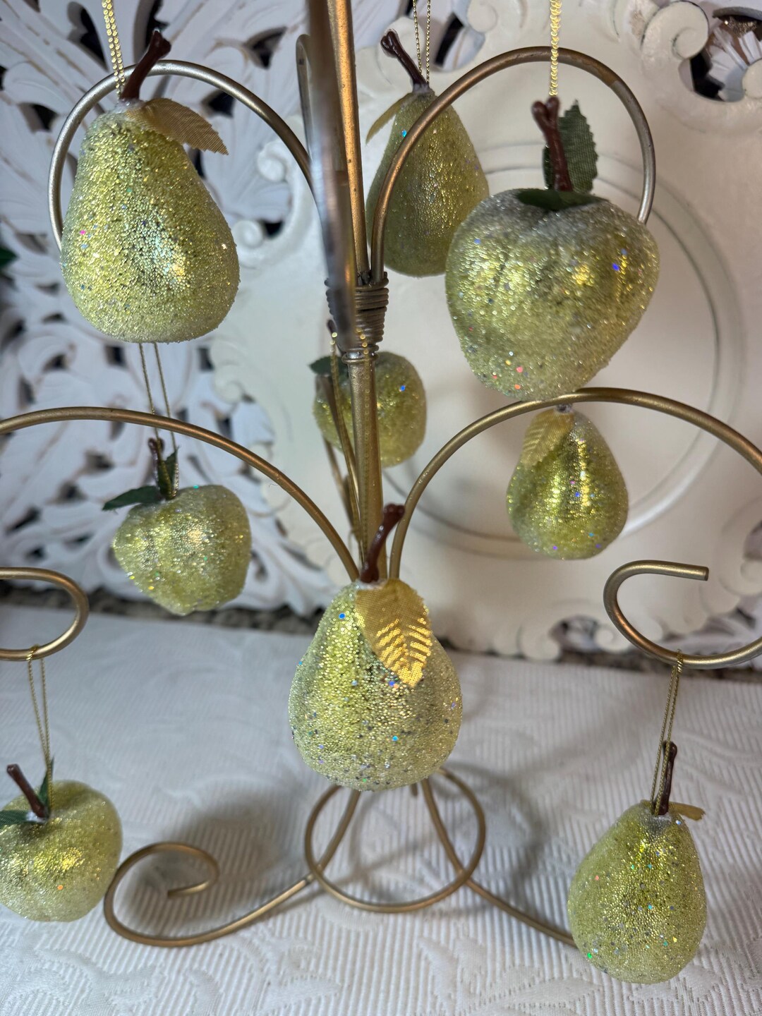 Artificial Pear and Apples Shimmer Sugared Fruit ~ Faux Fruit Bowl ...