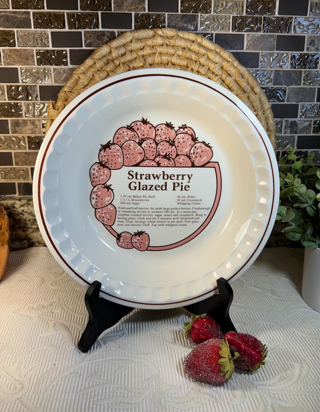 Strawberry Recipe Pie Plate by CE Springer ~ Vintage Recipe Pie Pan ...