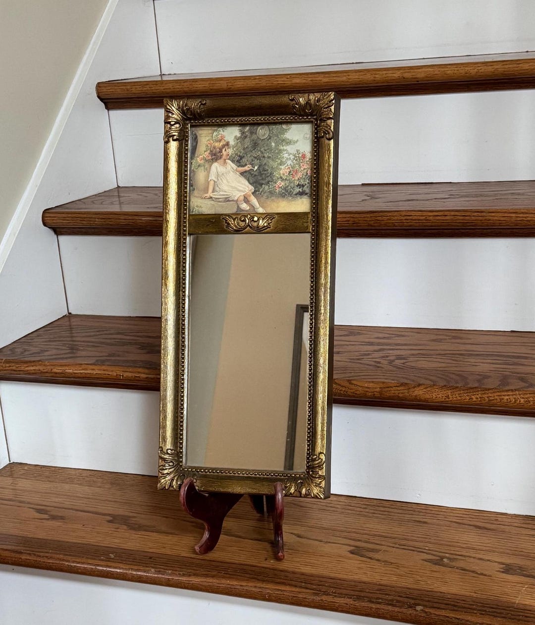 Vintage Gold Mirror ~ Girl With Bubbles ~ Home Interiors Mirrors ~ Gold ...