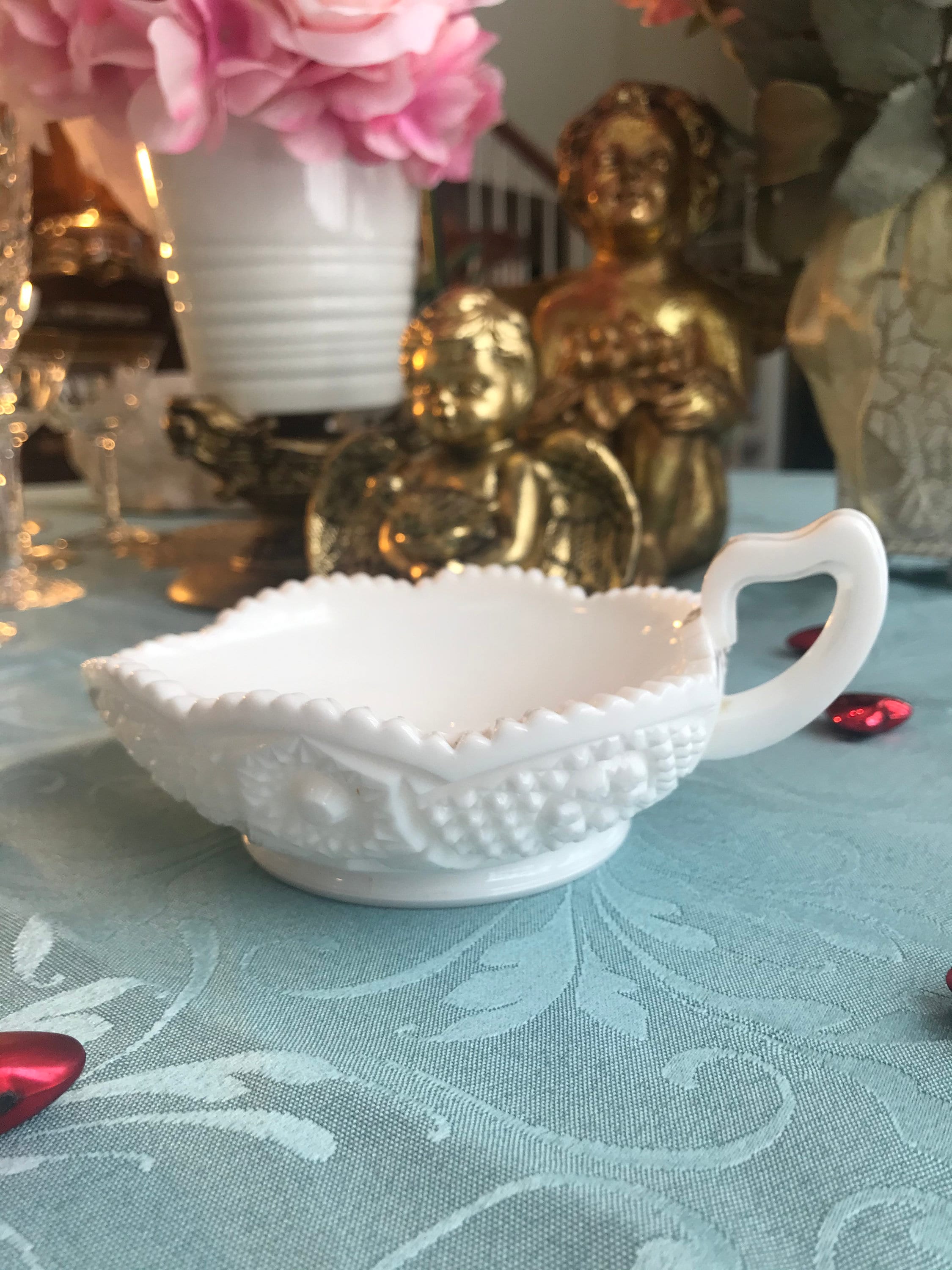 Milk Glass Small Bowl With Handle Sawtooth Scalloped Edge ~ Milk Glass ...