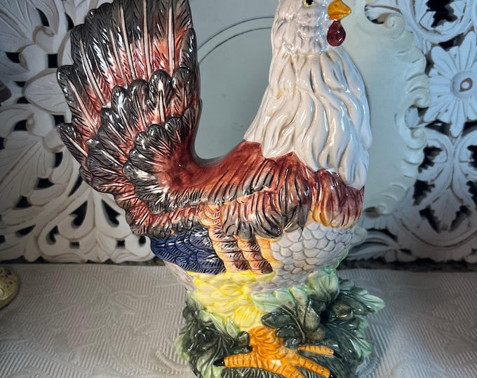 Vintage Rooster Statue, Ceramic Rooster Charming French Country Chicken ...