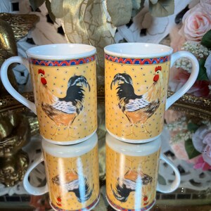 Stoneware Rooster Coffee Mugs ~ Vintage Yellow Rooster Coffee Cups ...