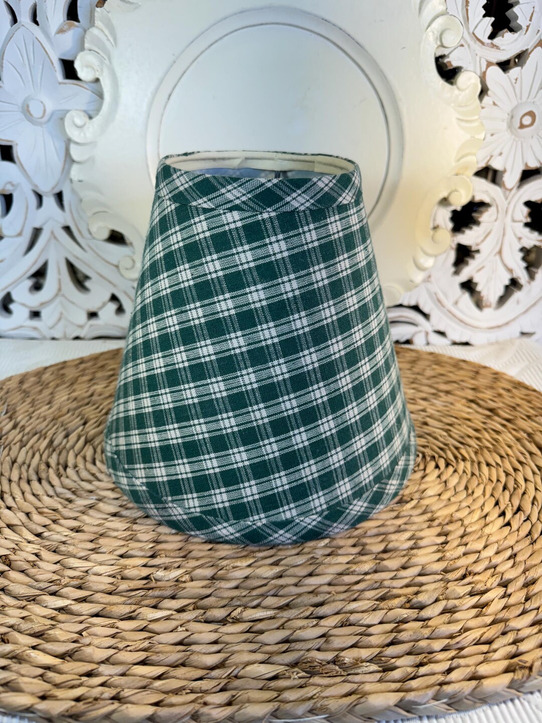 Green Plaid Lamp Shade ~ Clip on ~country Primitive Shade ~ Green and ...