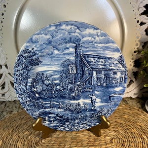 English Ironstone Blue and White English Scene Plates Called the Post ...