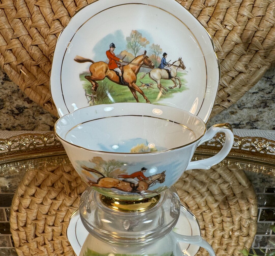 Tally Ho Fox Hunt Teacup and Saucer Set Royal Imperial China Cup ...