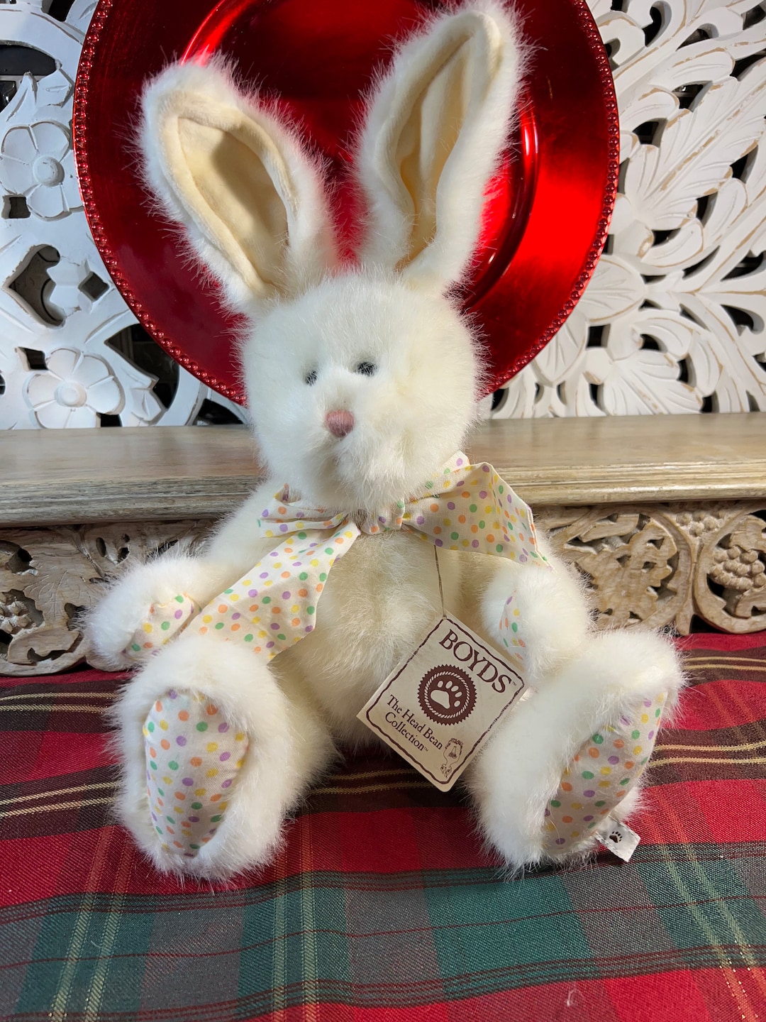 White Plush Rabbit Boyds Bear Easter Bunny Boyds Head Bean - Etsy