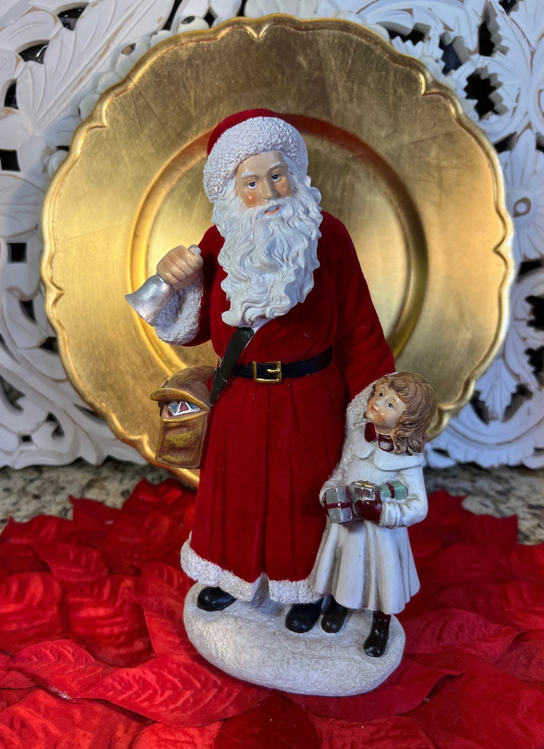 Santa Figurine With Little Girl Figurine ~ Santa Clause Figurine ...