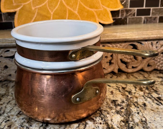 Copper Double Boiler With Glass Insert and Brass Handles ~ Vintage ...