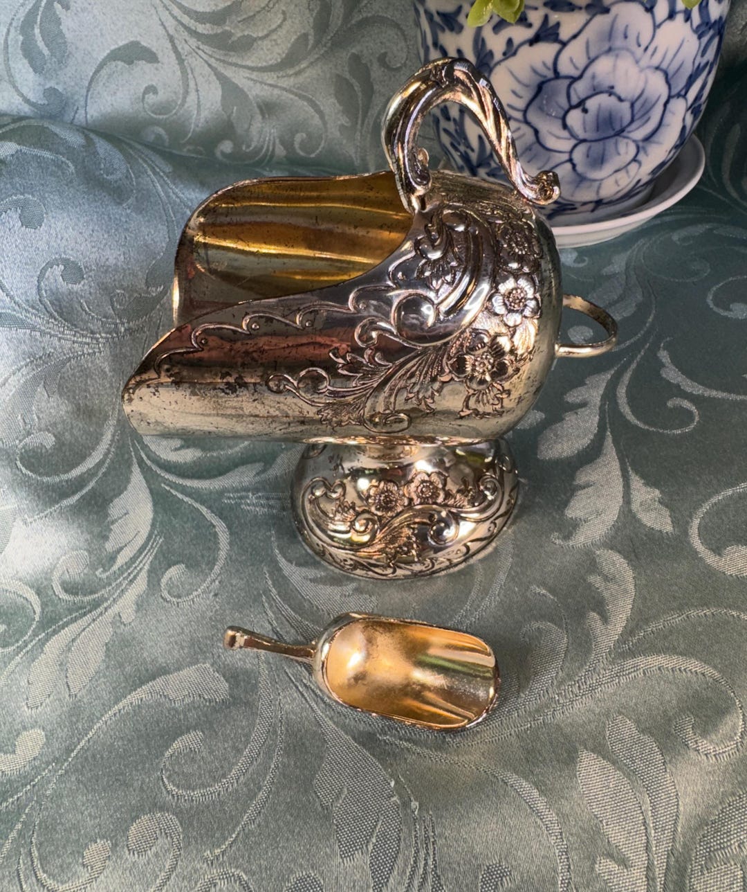 Vintage Silver Plate Sugar Scuttle With Scoop ~ Ornate Sugar Server - Etsy