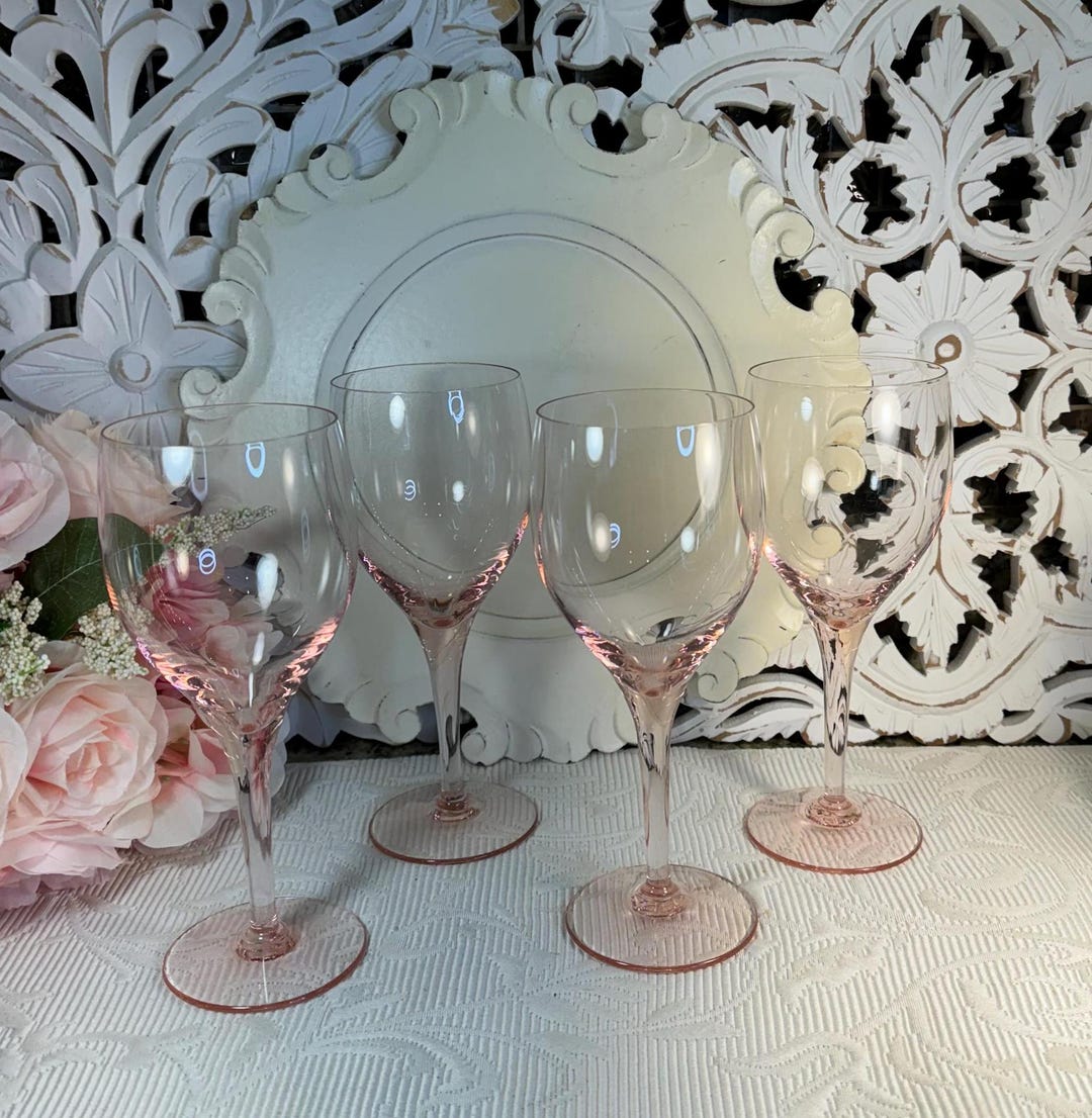 Vintage Tiffin Franciscan Set of 4 Pink Crystal Wine Glasses Revelation ...